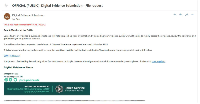 Submit Digital Evidence | PSNI